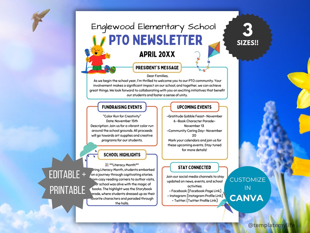 April PTA Newsletter Flyer Printable PTO School Newsletter Flyer ...