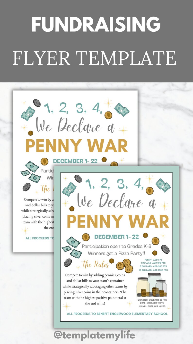 Company Penny War Flyer Template Office Penny War Fundraiser Editable ...