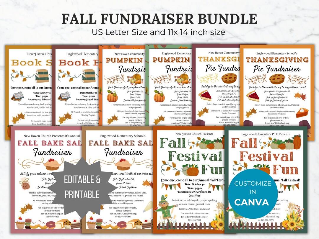 Fall Fundraiser Flyer Editable Template Bundle Bake Sale Printable ...