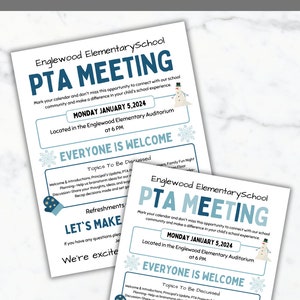Winter PTA Meeting Flyer Printable PTO School Meeting Flyer Editable ...