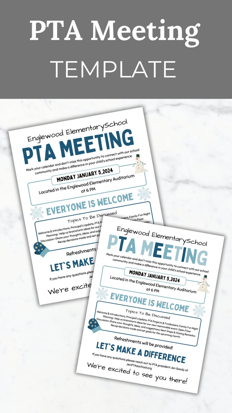Winter PTA Meeting Flyer Printable PTO School Meeting Flyer - Etsy