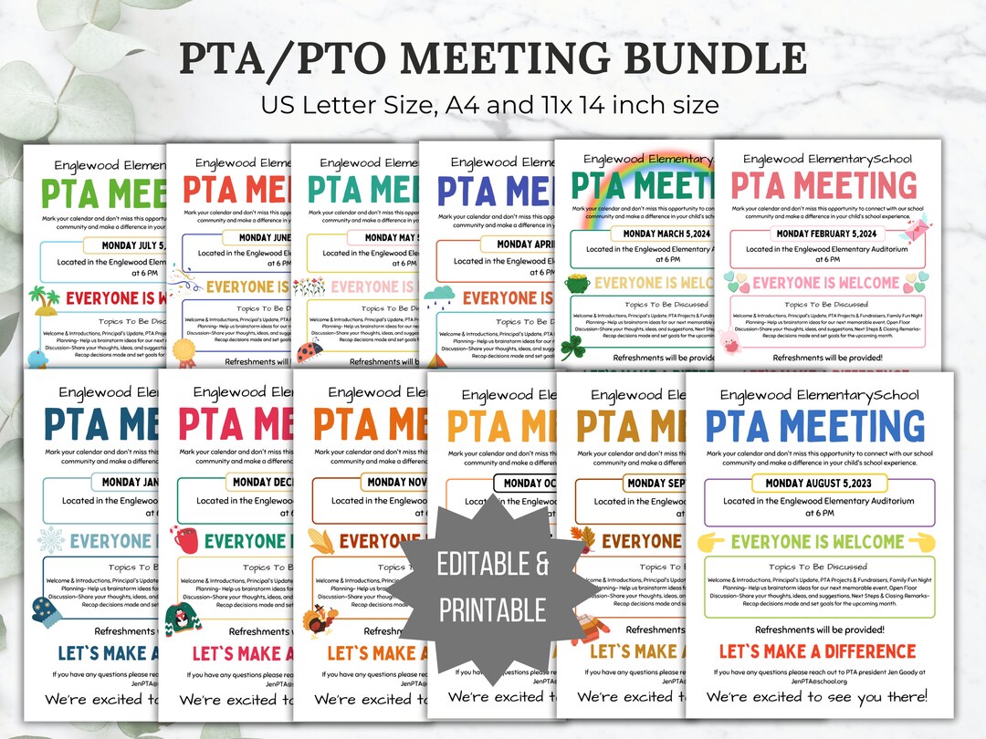 PTO Meeting Flyer Template Bundle Seasonal Pto Flyer Editable Pto ...
