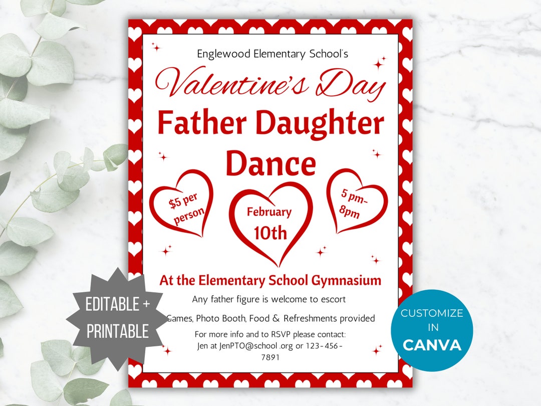 Valentine Dance Flyer Template PTO School Dance Flyer Daddy Daughter ...