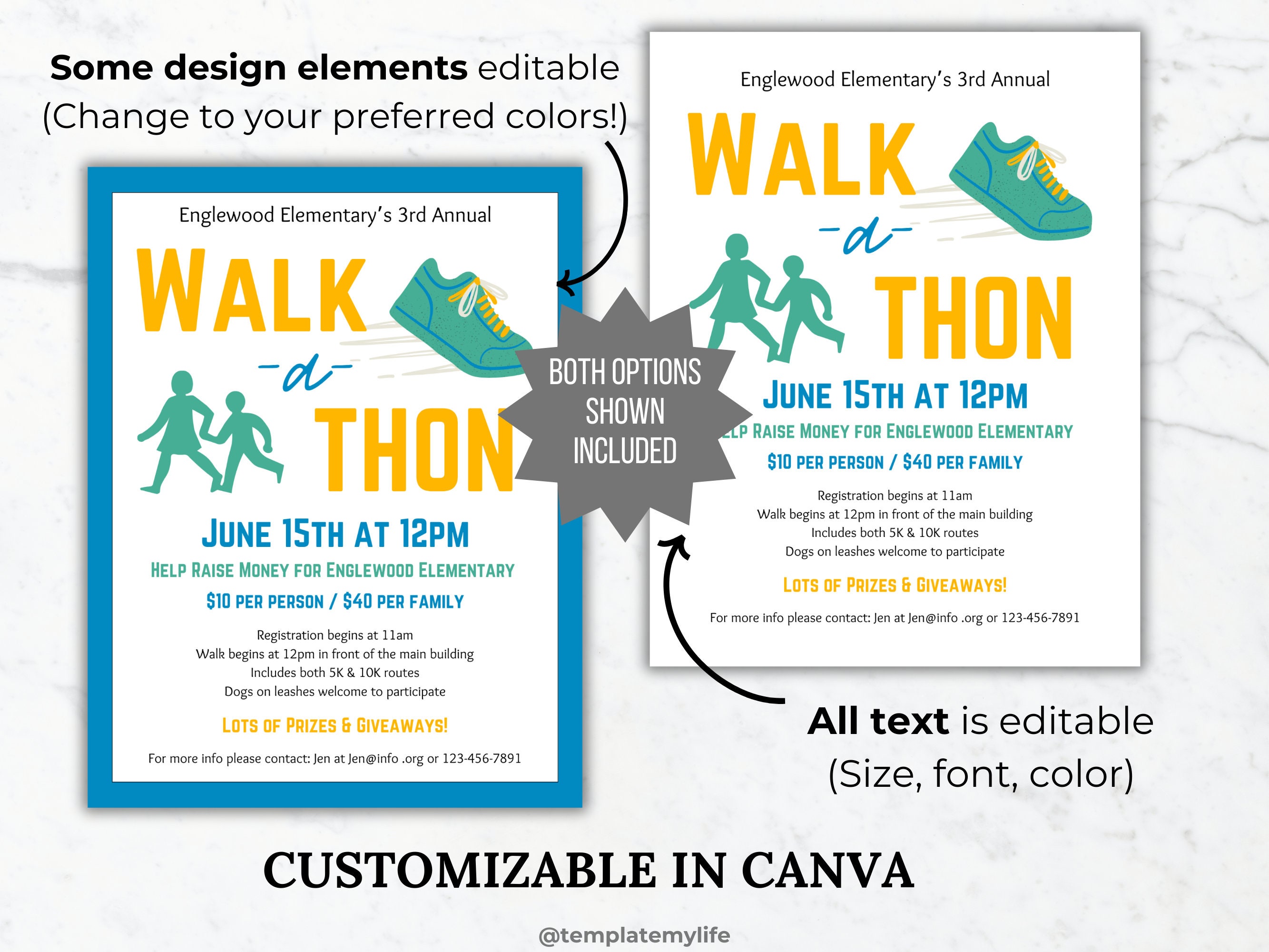 Walkathon Fundraiser Flyer Editable Marathon Fundraiser Invite ...