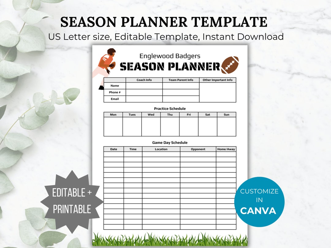 Football Season Planner Template Football Game Schedule Printable ...