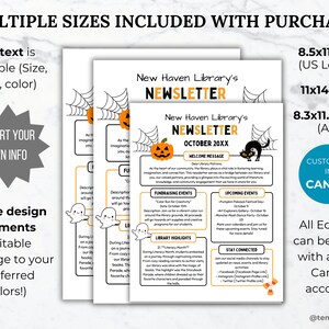 Halloween Newsletter Flyer Printable Community Fall Newsletter Editable ...