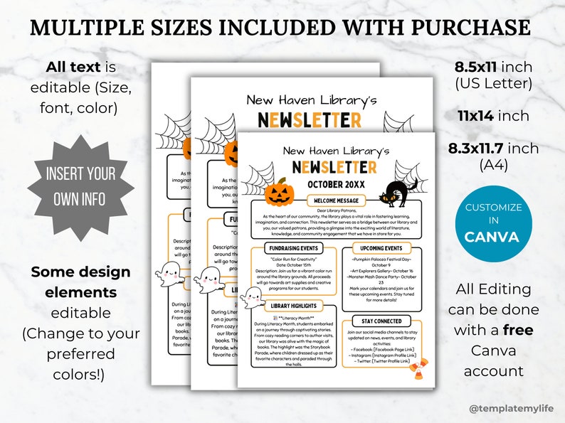 Halloween Newsletter Flyer Printable Community Fall Newsletter Editable ...
