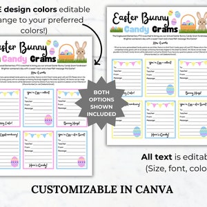 Easter Bunny Candy Gram Flyer PTO Template Church Spring Candy Gram ...