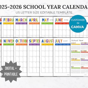 PTA PTO School Year Calendar Template 2025-2026 Portrait Monthly ...