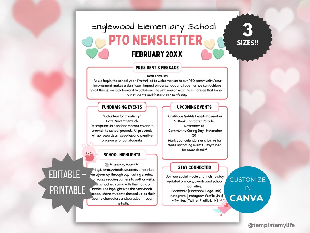 February PTA Newsletter Flyer Printable PTO School Newsletter Flyer ...