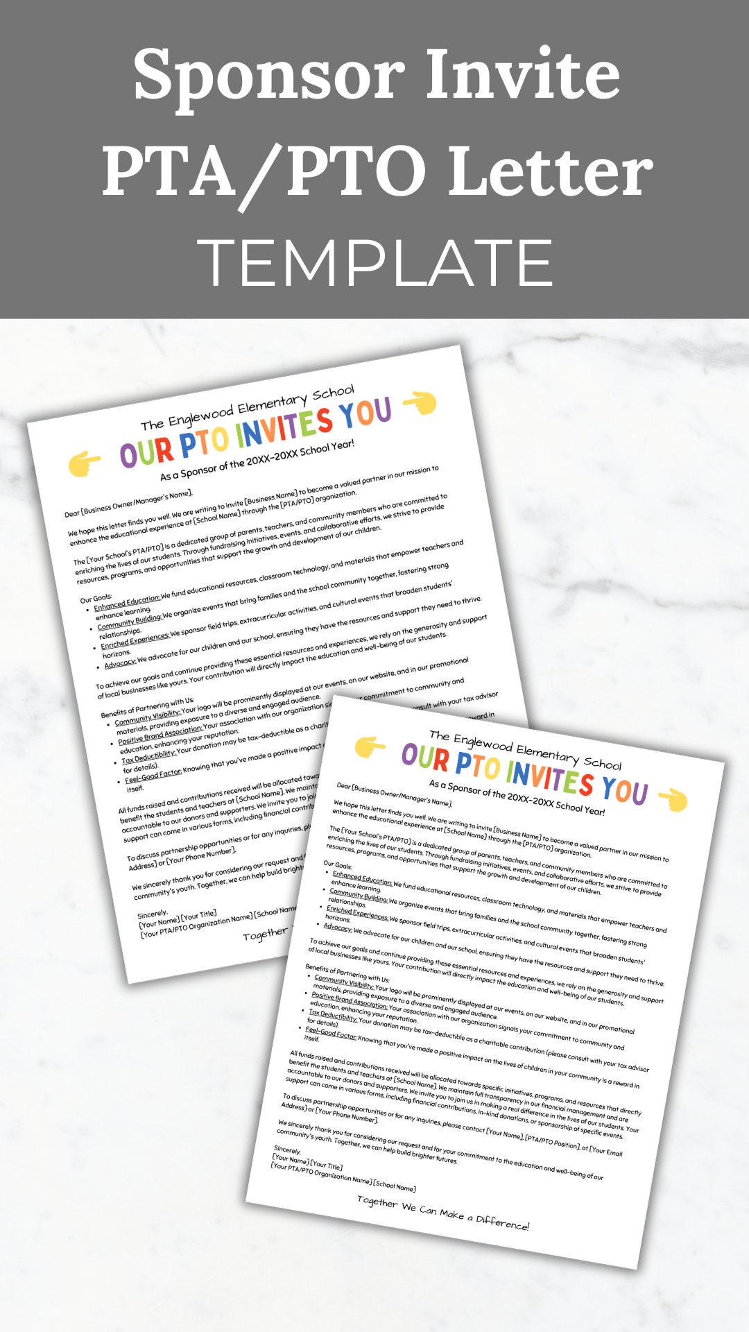 Donation Letter Template PTO Business Sponsor Invite PTA Letter ...