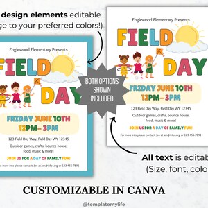 Field Day Flyer Template Family Fun Day Invite Editable Carnival Church ...