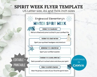 DIGITAL/EDITABLE PTO School Holiday Spirit Week Template - Etsy
