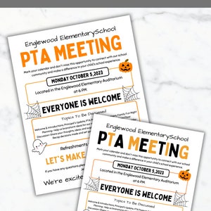 Halloween PTA Meeting Flyer Printable PTO Fall Meeting Flyer Editable ...