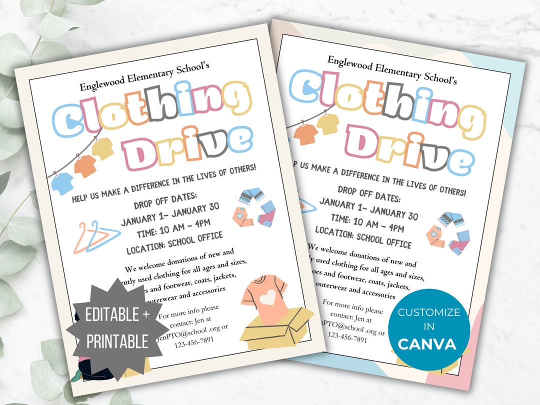 Clothing Drive Flyer Template PTO Charity Drive Flyer Editable Clothing ...