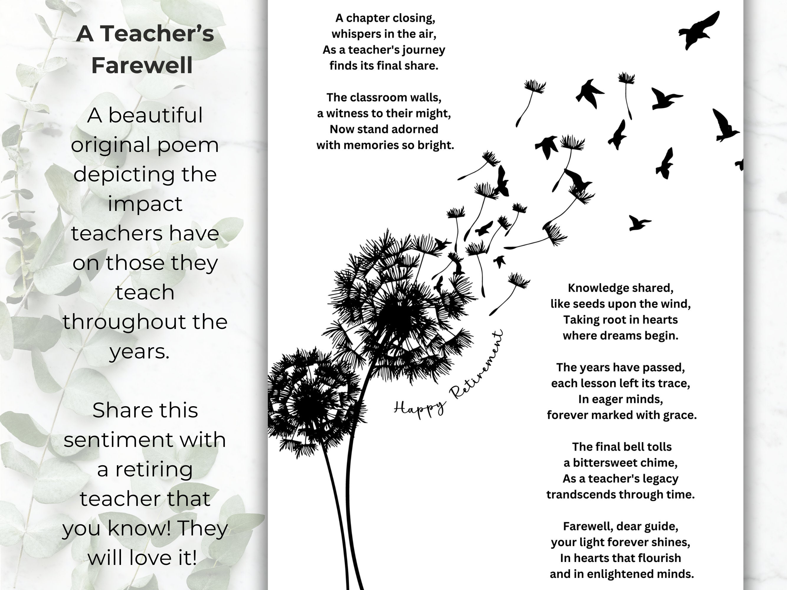 Teacher Retirement Gift Printable for Retiring Teacher Poem - Etsy