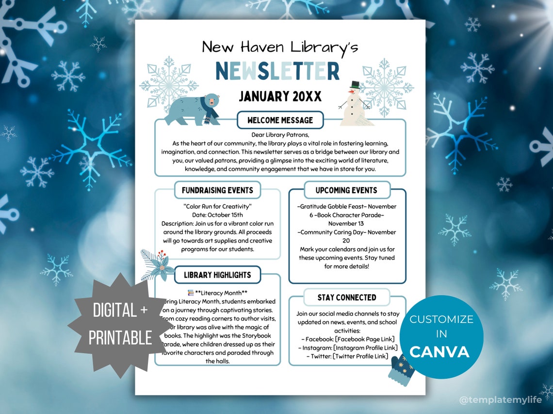 Winter Newsletter Flyer Printable Community Newsletter Flyer Editable ...