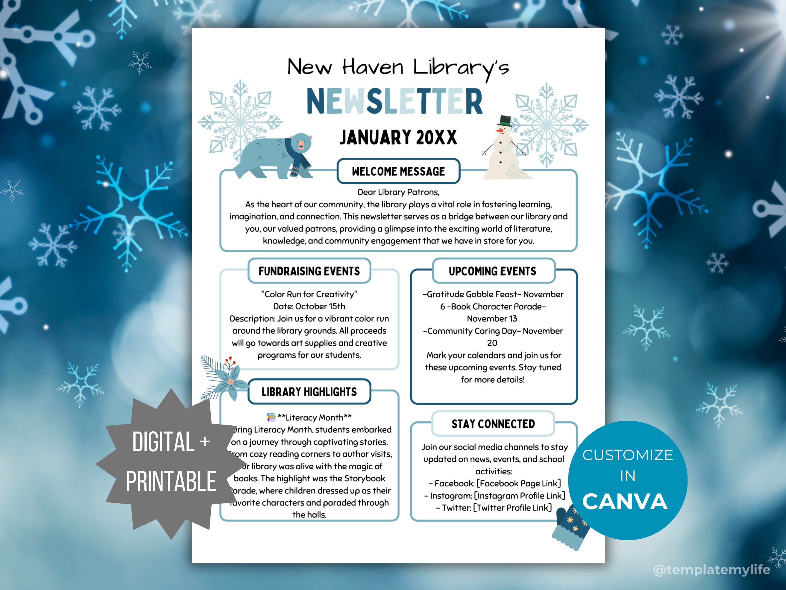 Winter Newsletter Flyer Printable Community Newsletter Flyer Editable ...