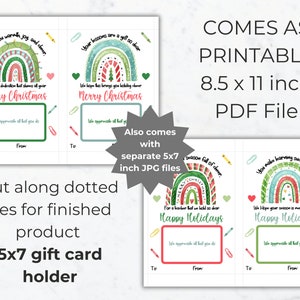 Christmas Teacher Gift Card Holder Printable Teacher Holiday Gift ...