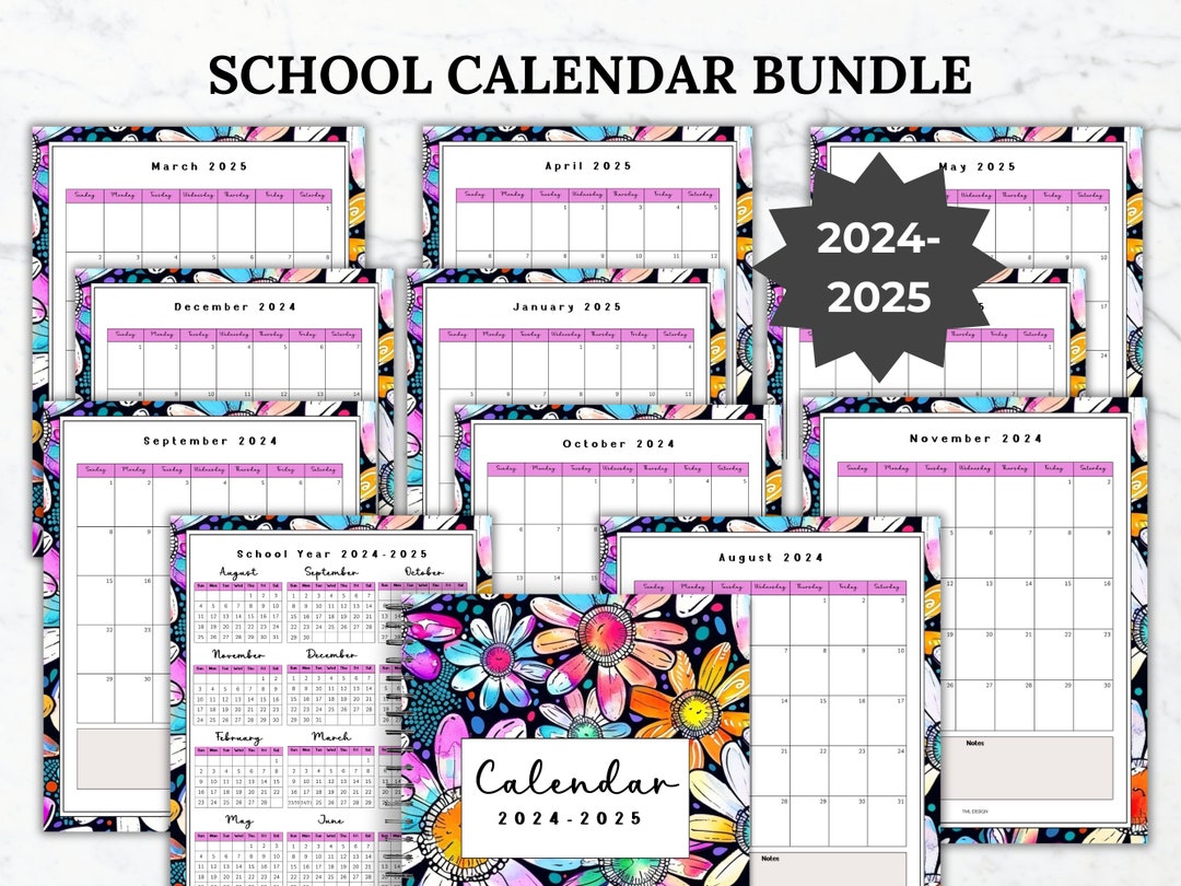 2024-2025 Calendar Floral Teacher Monthly Calendar Printable Back to ...