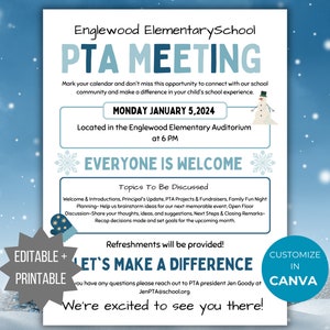 Winter PTA Meeting Flyer Printable PTO School Meeting Flyer Editable ...