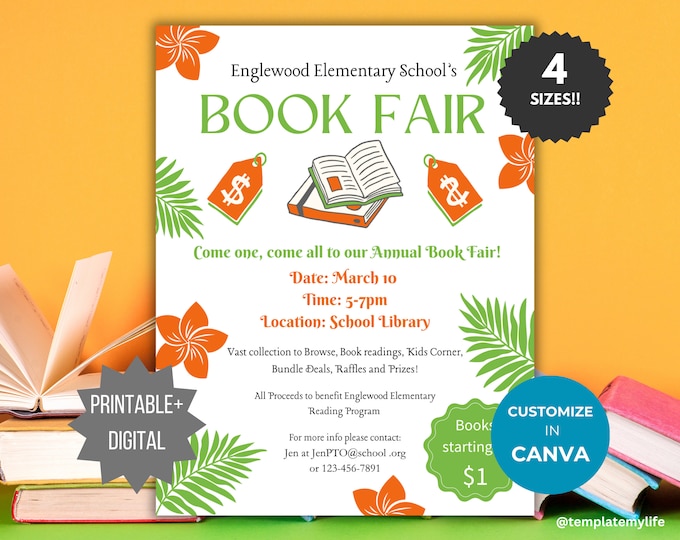 Book Fair Flyer Template | School Book Fair | PTA, PTO, School Event ...