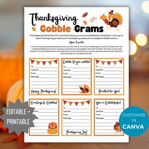 Thanksgiving Gobble Gram Flyer PTO Template Turkey Gram Printable ...