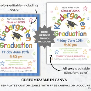 Editable Kindergarten Graduation Invitation Printable Elementary ...