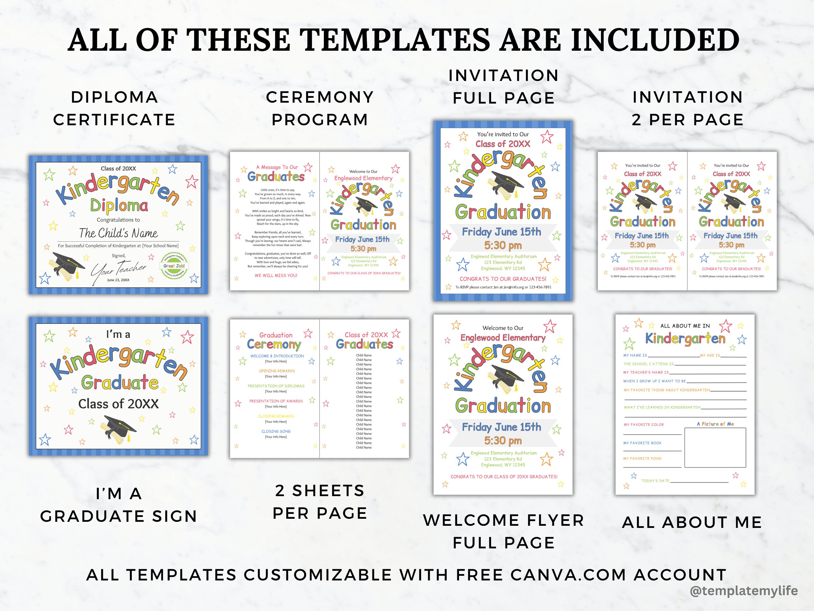 Editable Kindergarten Graduation Invitation Printable Elementary ...