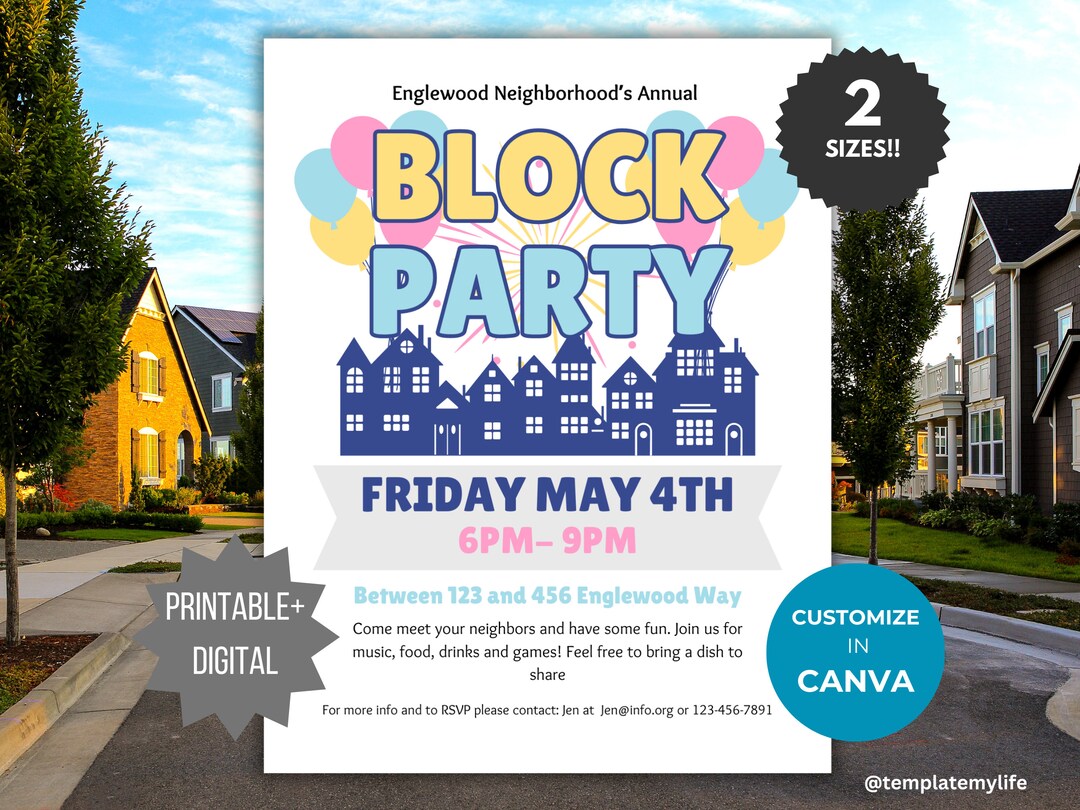 Block Party Flyer Template Neighborhood Block Party Invite Editable ...