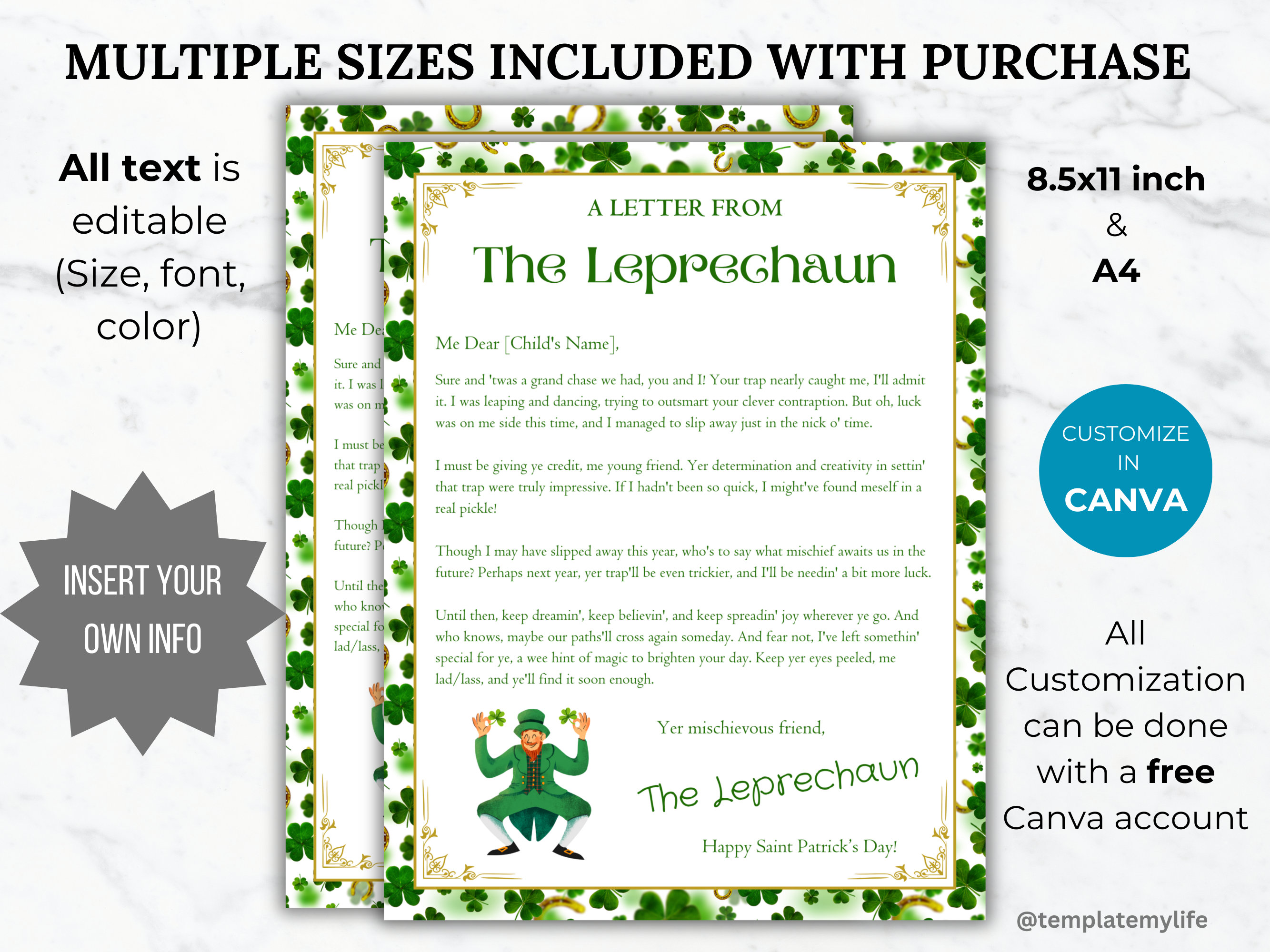 Customizable St Patricks Day Letter Leprechaun Trap Certificate ...