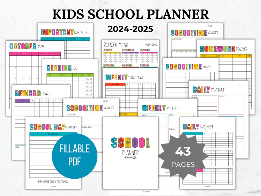 Printable Kids Planner School Year 2024-2025 Calendar Editable Kids ...
