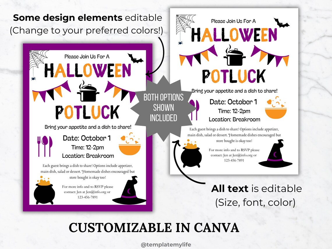 Halloween Potluck Invite Template October Potluck Sign up Sheet Fall ...