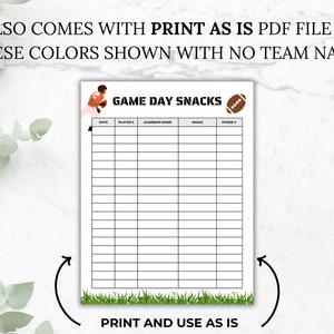 Football Snacks Schedule Template Football Snack Sign up Sheet Game Day ...