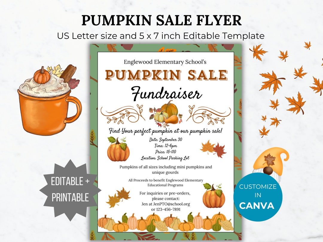 Pumpkin Sale Fundraiser Flyer Template Pumpkin Sale Flyer Editable Fall ...