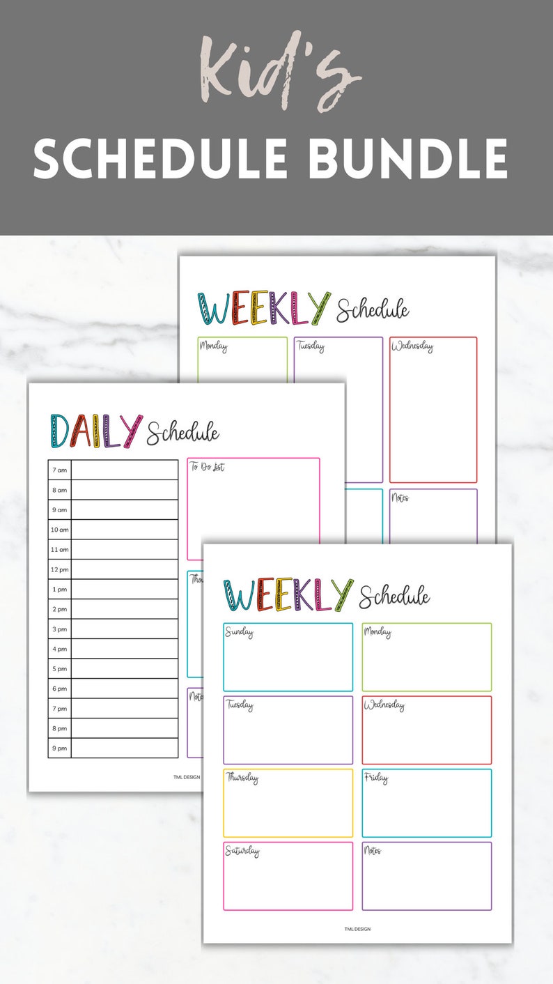 Kids Daily and Weekly Schedule Printable Bundle Kids Schedule Editable ...