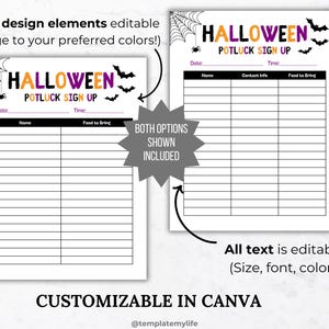 Halloween Potluck Sign up Sheet Template Dinner Party Food Signup Flyer ...