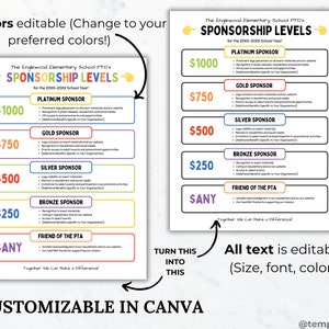 PTA Sponsorship Level Flyer Printable PTO Sponsorship Form Editable ...