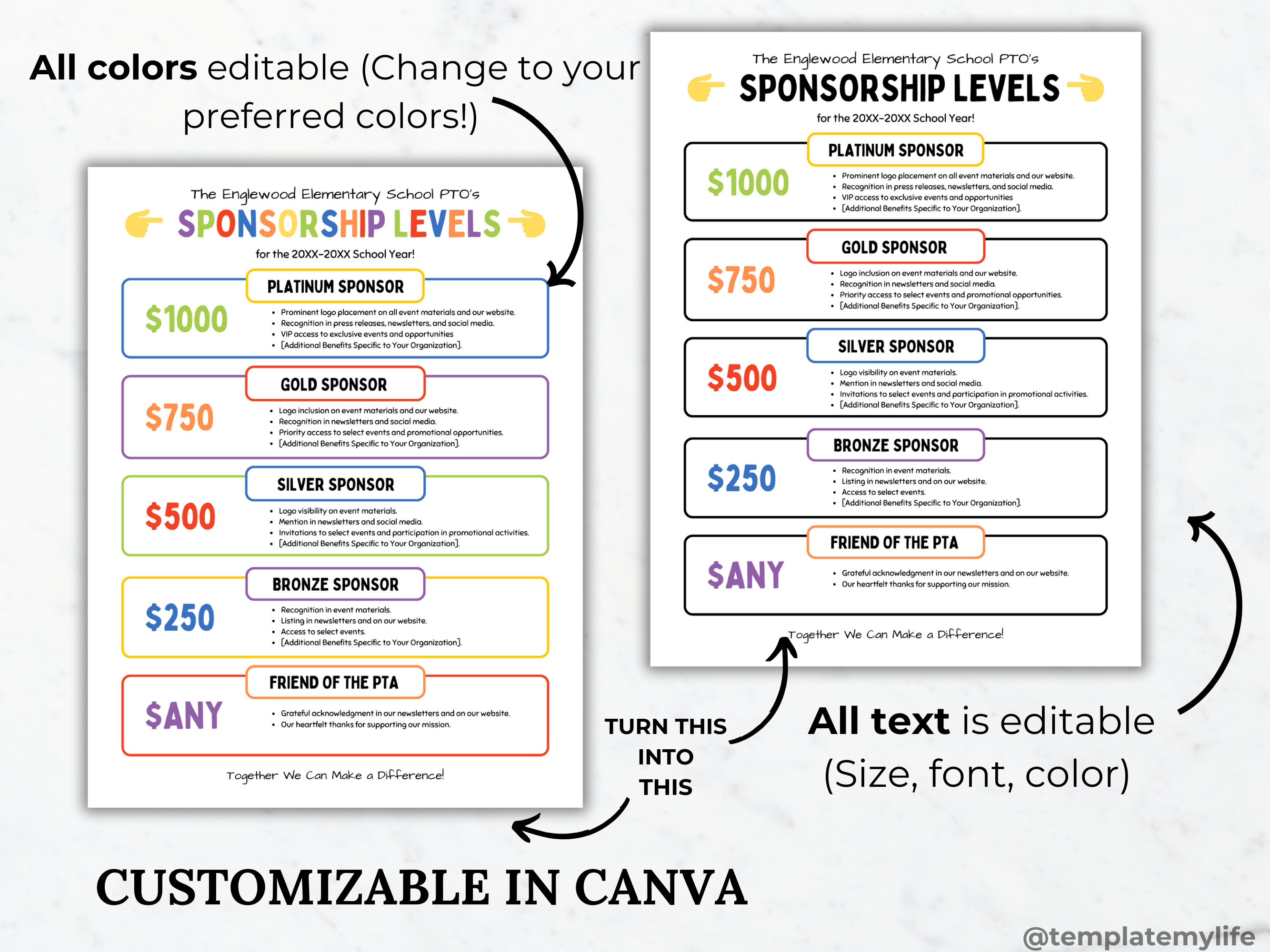 PTA Sponsorship Level Flyer Printable PTO Sponsorship Level - Etsy Canada