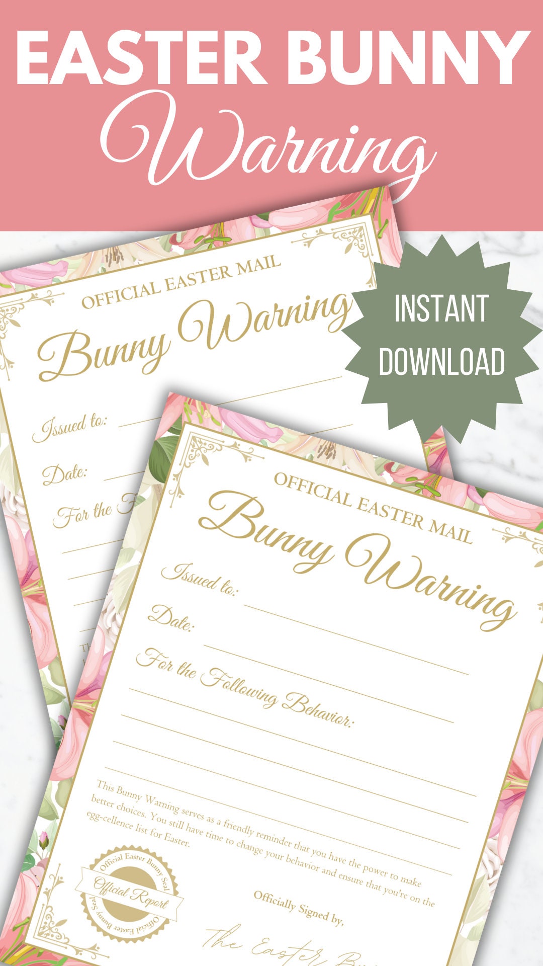 Easter Bunny Printable Bunny Warning Letter for Bad Behavior Easter ...