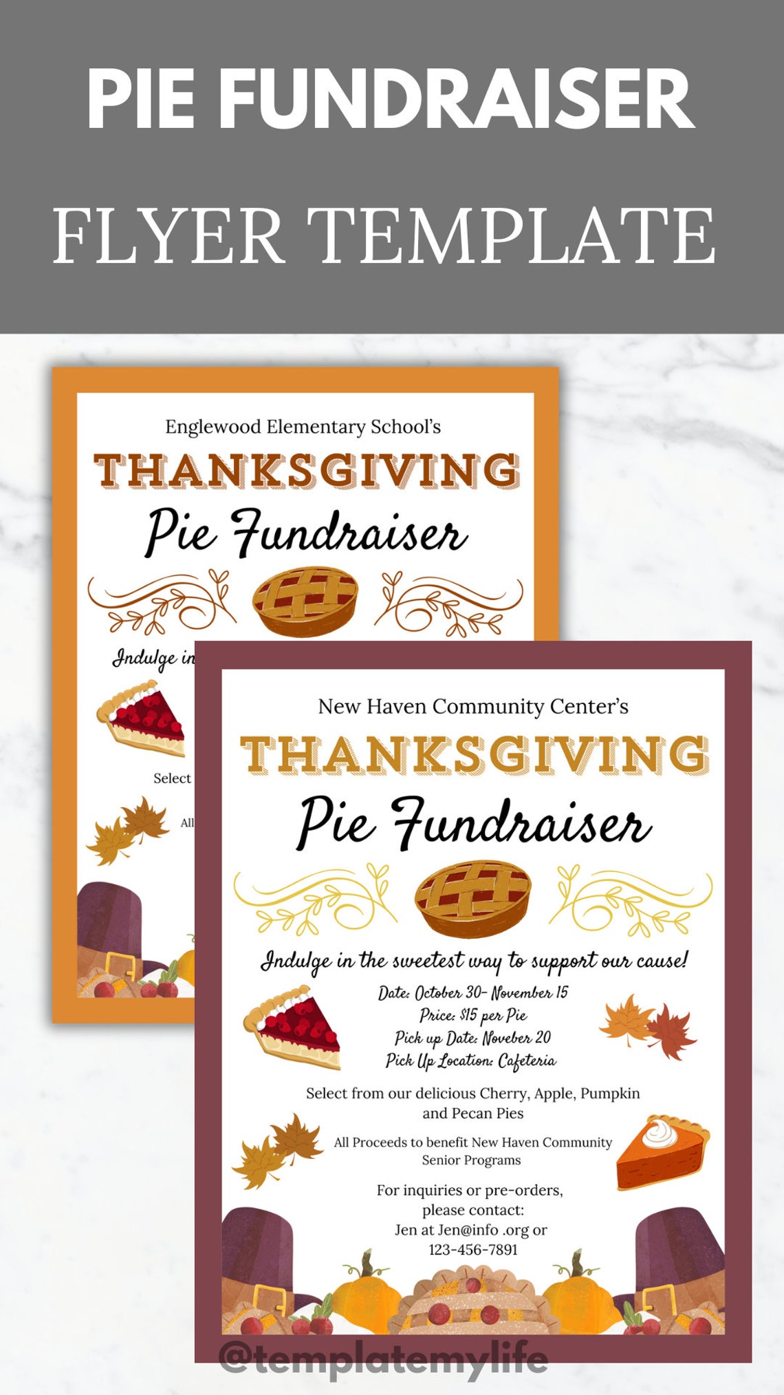 Thanksgiving Pie Fundraiser Flyer Template Pie Sale Flyer Editable Fall ...