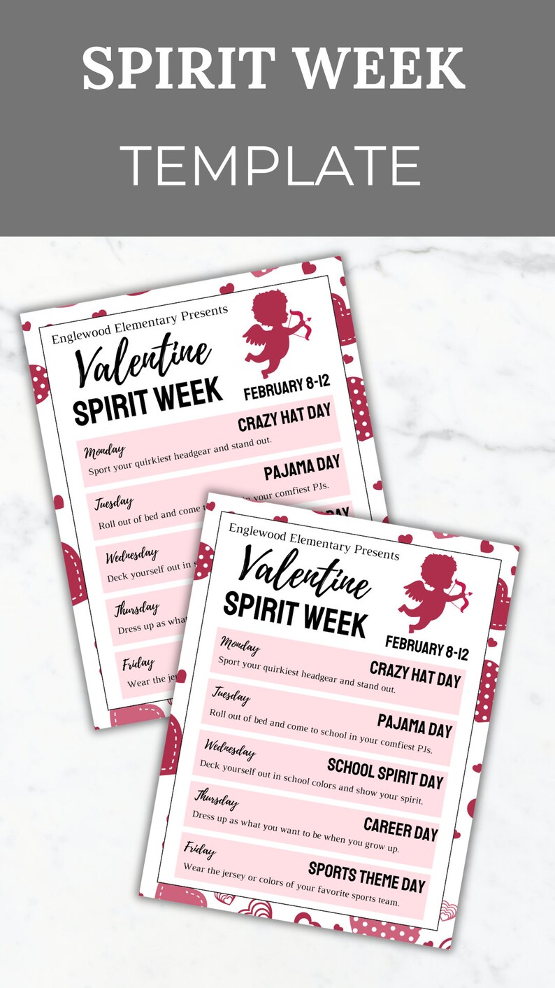 Valentines Spirit Week Flyer Printable Office Spirit Flyer Template ...