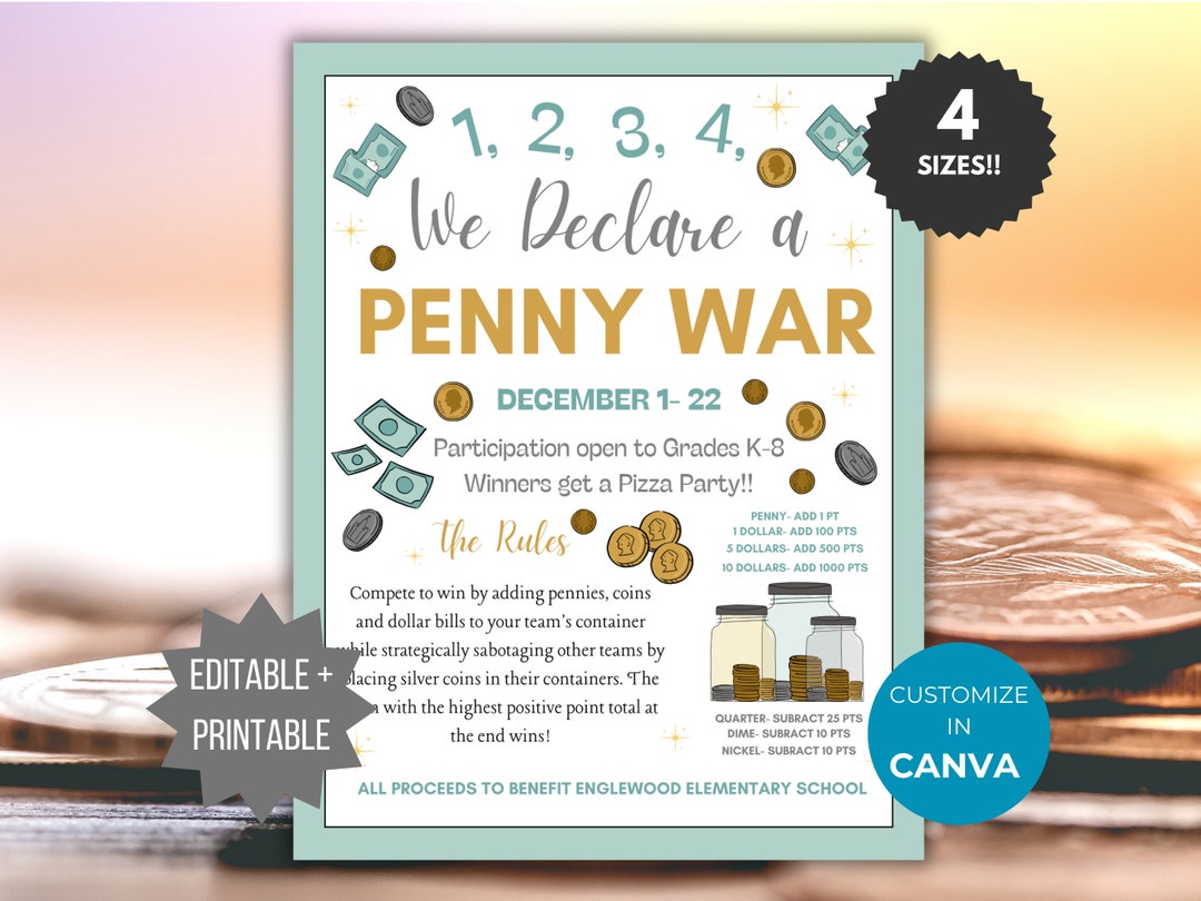 Company Penny War Flyer Template Office Penny War Fundraiser Editable ...