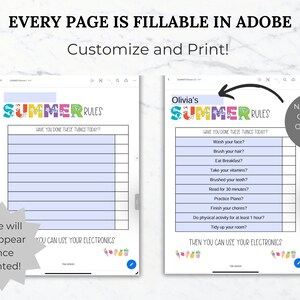 Printable Summer Daily Checklist Editable Chore Chart for Kids Summer ...