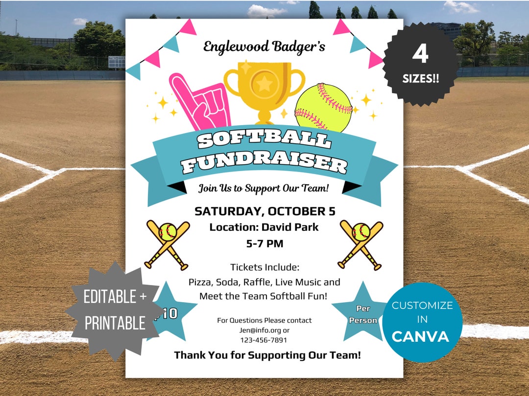 Editable Softball Fundraiser Flyer Template School Softball Team ...