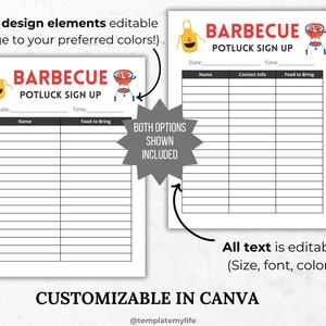 BBQ Potluck Sign up Sheet Template Summer Barbecue Potluck Sign up ...