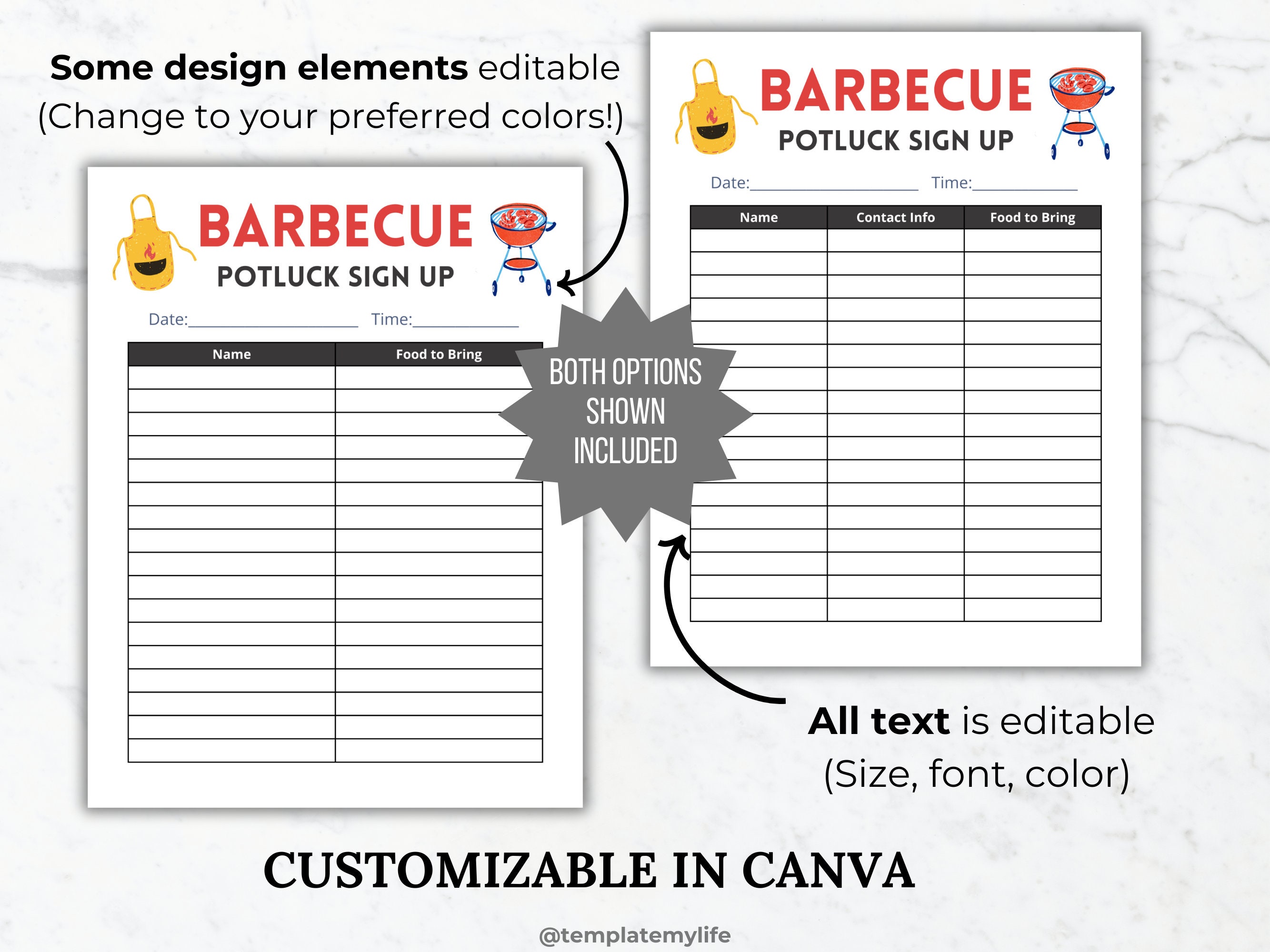 BBQ Potluck Sign up Sheet Template Summer Barbecue Potluck Sign up ...