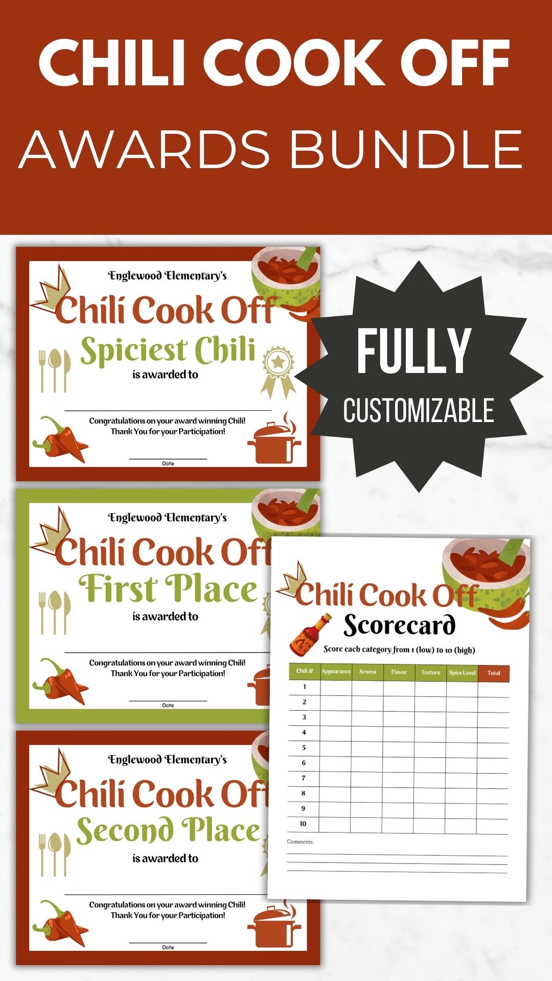 Chili Cook off Award Certificate Template PTO Bundle Community Fall ...