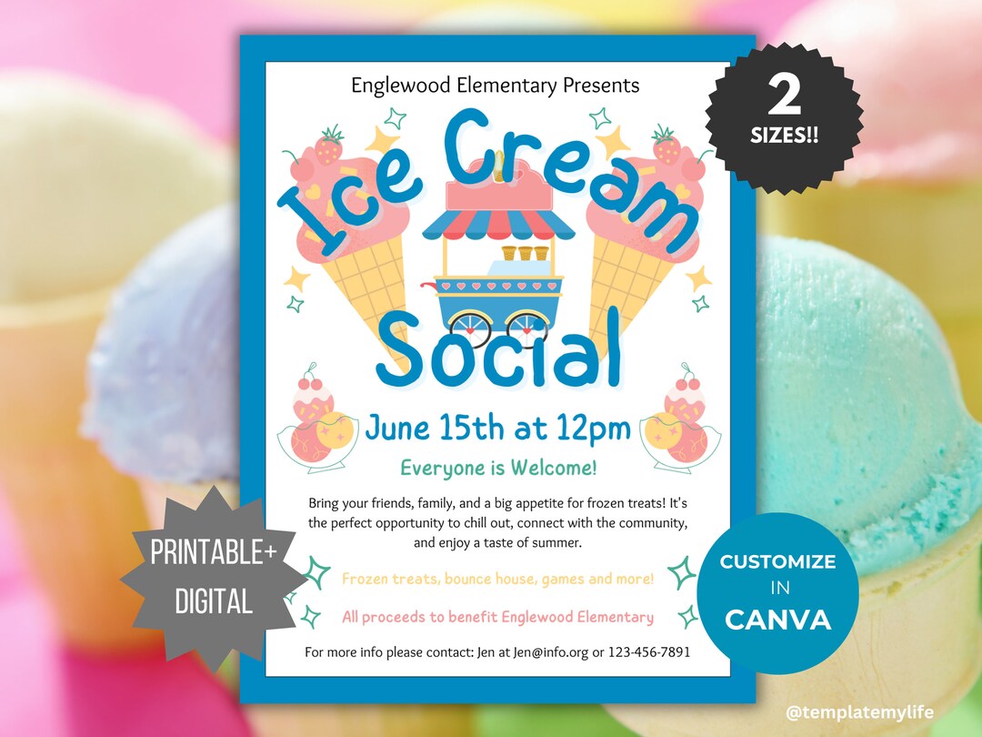 Ice Cream Social Flyer Template Ice Cream Party Event Poster Community ...
