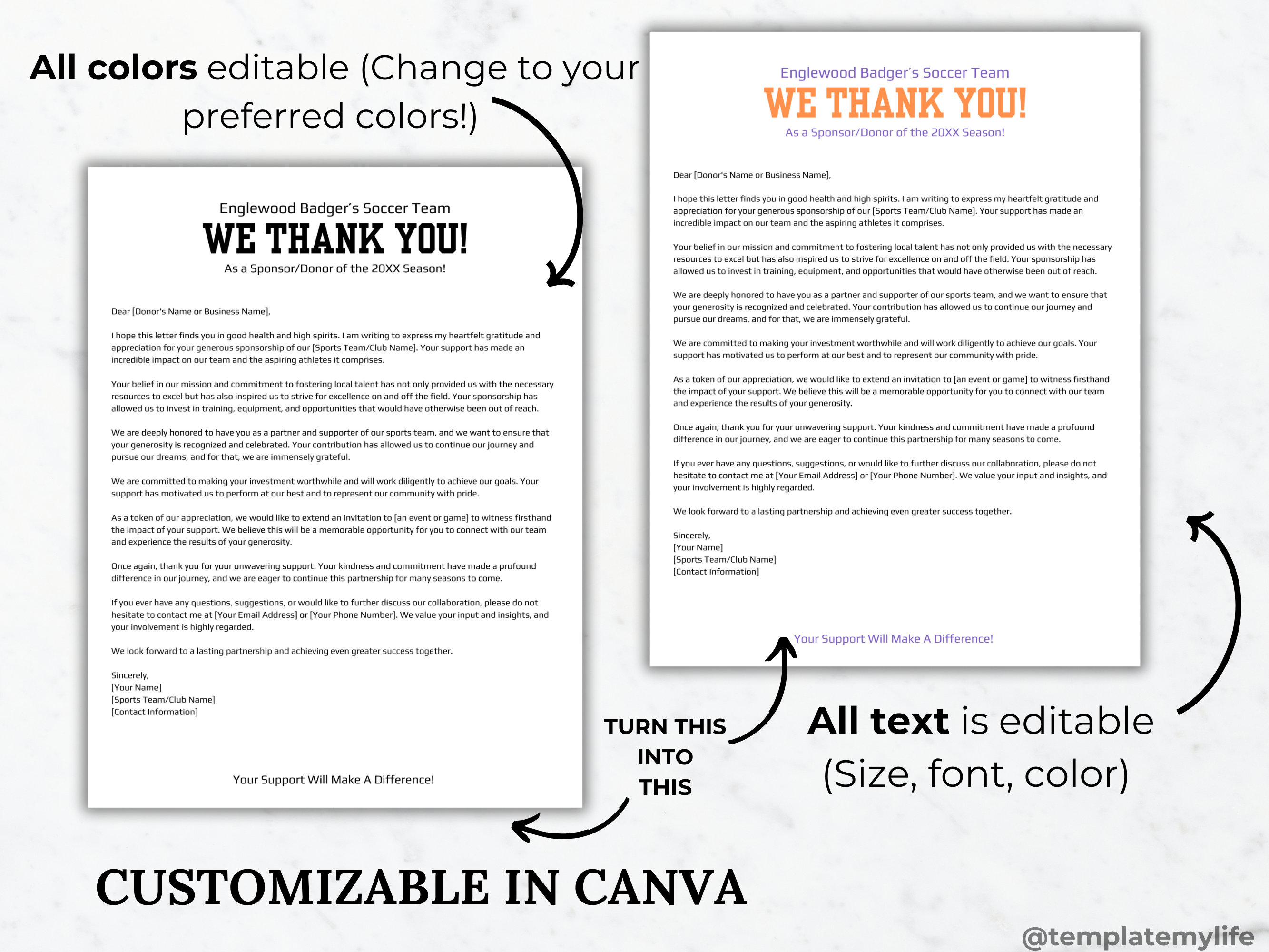 Donation Thank You Letter Template Team Sponsor Thank You Letter Member ...